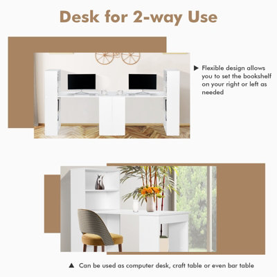 Costway Computer Writing Desk w/ Bookcase 6-tier Shelves Reversible ...