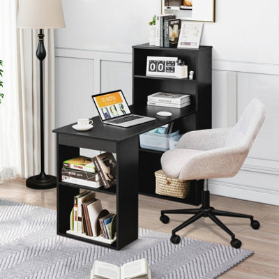 Costway Computer Writing Desk w/ Bookcase 6-tier Shelves Reversible ...