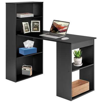 Costway Computer Writing Desk w/ Bookcase 6-tier Shelves Reversible ...