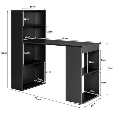 Costway Computer Writing Desk w/ Bookcase 6-tier Shelves Reversible ...