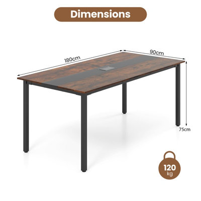 Costway Conference Room Table Rectangle Seminar Table 180 x 90 cm-Brown