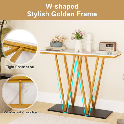 COSTWAY Console Table w/ Faux Marble Top 100cm Long Entry Table Metal Frame