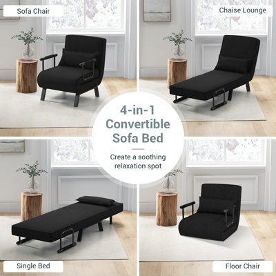 Costway Convertible Single Folding Sofa Bed Sleep Chair w 6 Positions Adjustable Backrest