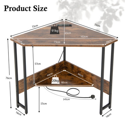 Costway Corner Desk Triangle Computer Desk Laptop Desk w/ Power Outlet