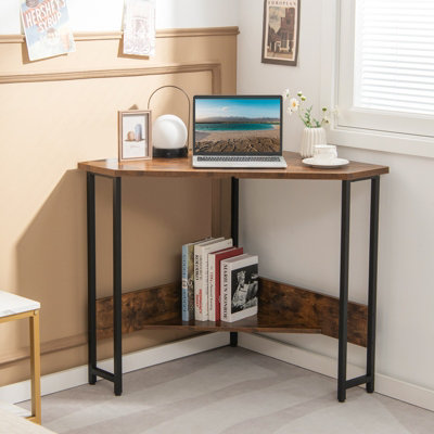 Costway Corner Desk Triangle Computer Desk Laptop Desk w/ Power Outlet