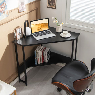 Costway Corner Desk Triangle Computer Desk Laptop Desk w/ Power Outlet