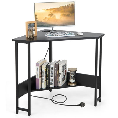 Costway Corner Desk Triangle Computer Desk Laptop Desk w/ Power Outlet