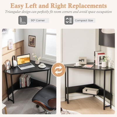 Costway Corner Desk Triangle Computer Desk Laptop Desk w/ Power Outlet