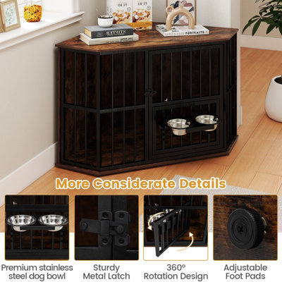 COSTWAY Corner Dog Crate Furniture Indoor Wooden Dogs Kennel Side Table ...