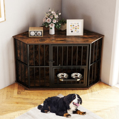 COSTWAY Corner Dog Crate Furniture Indoor Wooden Dogs Kennel Side Table ...