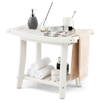 Costway Corner Shower Bench Stool Bathroom Seat 2-Tier Storage Shelf ...