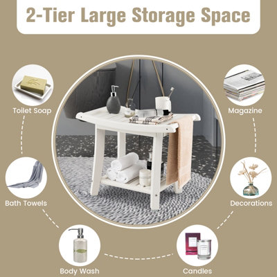 Costway Corner Shower Bench Stool Bathroom Seat 2-Tier Storage Shelf ...