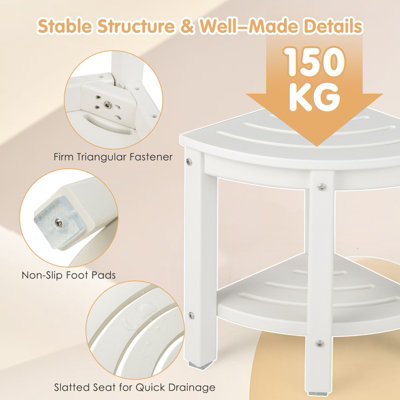 Costway Corner Shower Bench Stool Bathroom Seat 2-Tier Storage Shelf ...