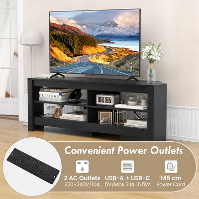 Costway Corner TV Stand with Power Outlet 3-Tier Entertainment Center ...