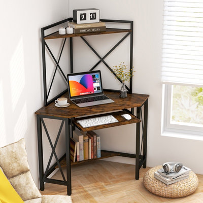 Costway Corner Writing Desk Home Office Space Saving Computer Desk with Keyboard Tray