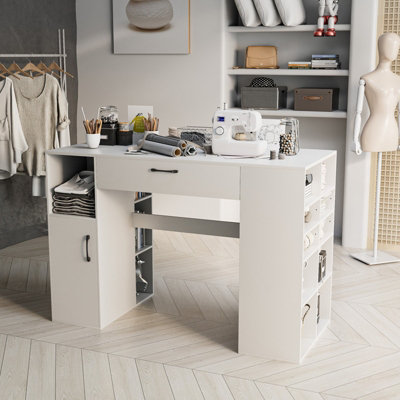 Costway Counter Height Sewing Table Artwork Sewing Workstation With 14 ...