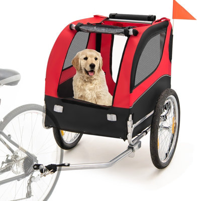 Costway Dog Bike Trailer Folding Pet Bicycle Cart Wagon Carrier Pet Bike Safety Flag | DIY at B&Q