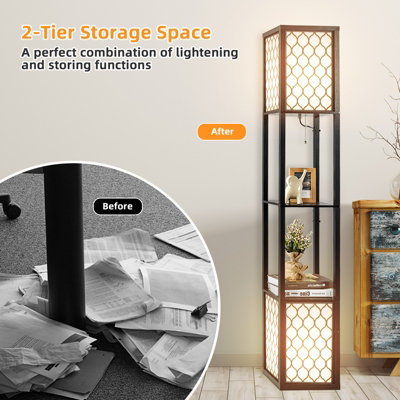 Costway Double Floor Lamp Freestanding Bedside Lounge Light W/2 Tier ...