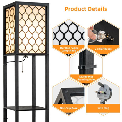 Costway Double Floor Lamp Freestanding Bedside Lounge Light W/2 Tier ...