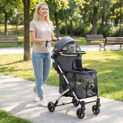 COSTWAY Double Pet Stroller w/ 2 Detachable Carriers Foldable Pet ...