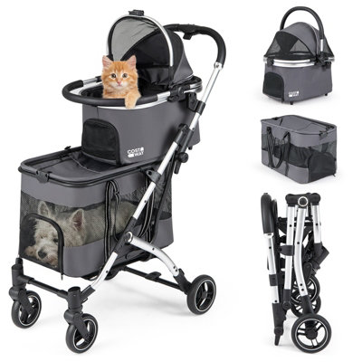 COSTWAY Double Pet Stroller w/ 2 Detachable Carriers Foldable Pet ...