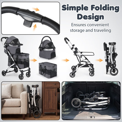 COSTWAY Double Pet Stroller w/ 2 Detachable Carriers Foldable Pet ...