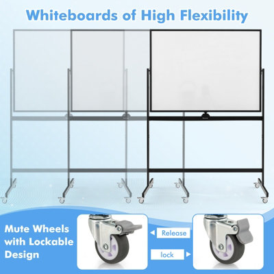 Costway Double Sided Magnetic Whiteboard Adjustable Mobile Revolving ...