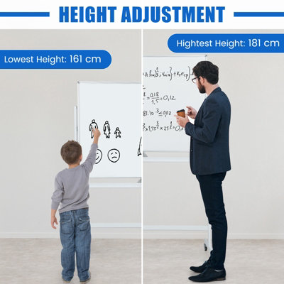 Costway Double Sided Magnetic Whiteboard Adjustable Mobile Revolving ...