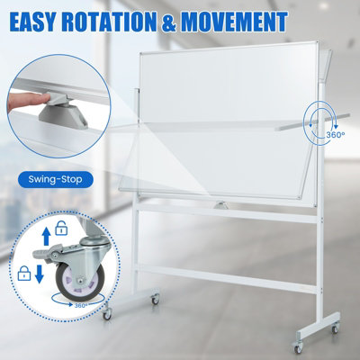 Costway Double Sided Magnetic Whiteboard Adjustable Mobile Revolving ...