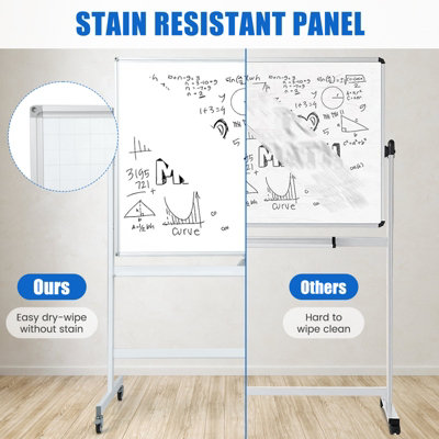 Costway Double Sided Magnetic Whiteboard Adjustable Mobile Revolving ...