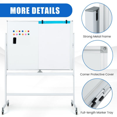 Costway Double Sided Magnetic Whiteboard Adjustable Mobile Revolving ...