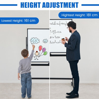 Costway Double Sided Magnetic Whiteboard Adjustable Mobile Revolving ...