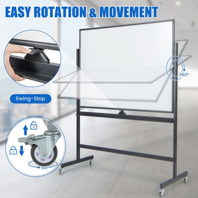 Costway Double Sided Magnetic Whiteboard Adjustable Mobile Revolving ...