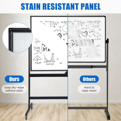 Costway Double Sided Magnetic Whiteboard Adjustable Mobile Revolving ...
