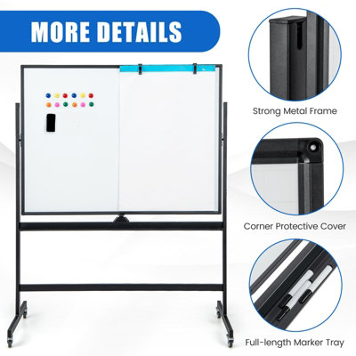 Costway Double Sided Magnetic Whiteboard Adjustable Mobile Revolving ...