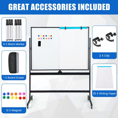 Costway Double Sided Magnetic Whiteboard Adjustable Mobile Revolving ...