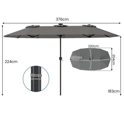 COSTWAY Double-Sided Patio Umbrella with Solar LED Lights 390 CM ...