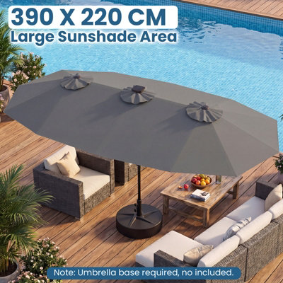 COSTWAY Double-Sided Patio Umbrella with Solar LED Lights 390 CM ...