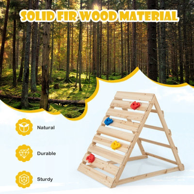 Costway Double Sided Triangle Climber Wooden Climbing Toy w/ Climbing Rocks