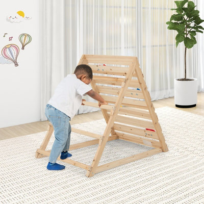 Costway Double Sided Triangle Climber Wooden Climbing Toy w/ Climbing Rocks