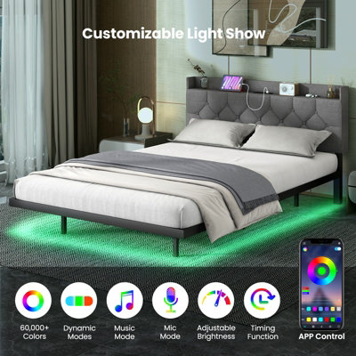 Costway Double Size Floating Bed Frame LED Lights Modern Platform Bed w ...