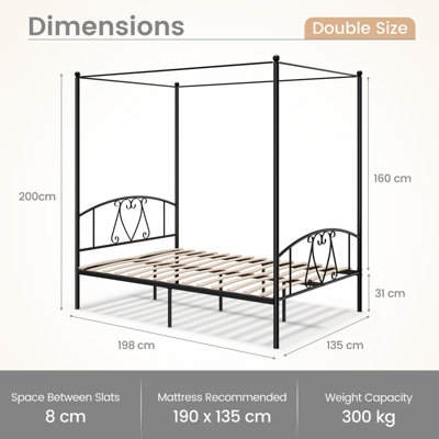 Costway Double Size Metal Canopy Bed Frame 4-Poster Modern Platform ...