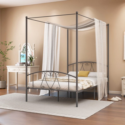 Buy Costway Double Size Metal Canopy Bed Frame 4-Poster Modern Platform ...