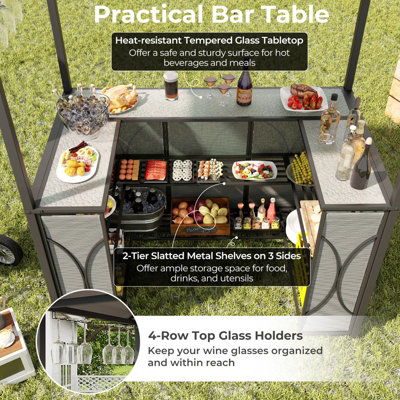 Costway Double Tier Canopy BBQ Gazebo Shelter Patio Grill Gazebo 2 Bar Stools