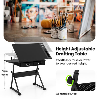 Costway Drafting Table with Stool Height Adjustable Drawing Desk with Tilting Tabletop