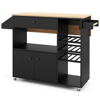 COSTWAY Drop Leaf Kitchen Island Trolley Mobile Kitchen Buffet Serving ...