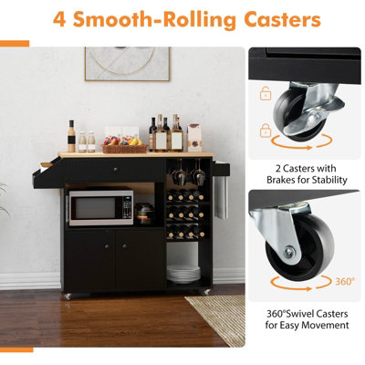 COSTWAY Drop Leaf Kitchen Island Trolley Mobile Kitchen Buffet Serving ...