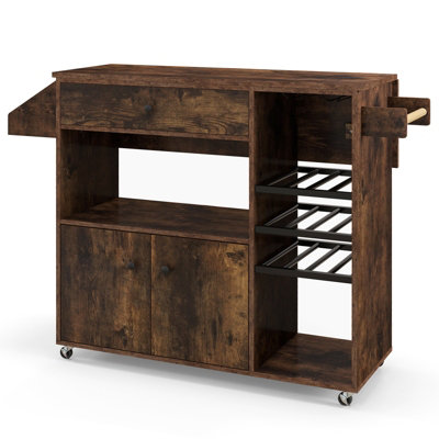 COSTWAY Drop Leaf Kitchen Island Trolley Mobile Kitchen Buffet Serving ...