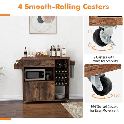 COSTWAY Drop Leaf Kitchen Island Trolley Mobile Kitchen Buffet Serving ...