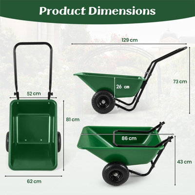 COSTWAY Dual-Wheel Wheelbarrow 80 L Volume Garden Utility Cart W ...